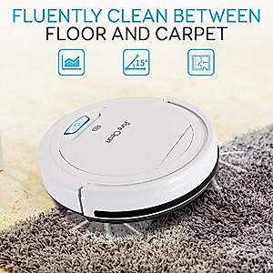Pure Clean Robot Vacuum Cleaner - Upgraded Lithium Battery 90 Min Run Time - Automatic Bot Self Detects Stairs Pet Hair Allergies Friendly Robotic Home Cleaning for Carpet Hardwood Floor - PUCRC25