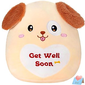 WEWILL 12’’ Get Well Soon Puppy Soft Plush Pillow Cute Get Well Dog Stuffed Animal Toy Gifts for Toddler Kids Boys Girls