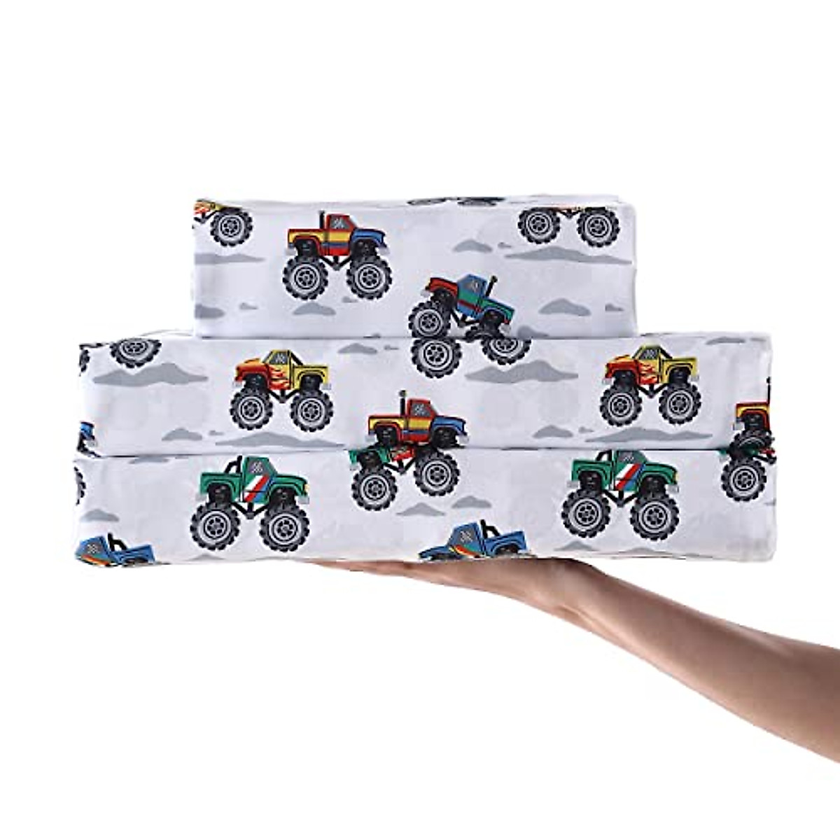 Poppy & Fritz Kids, Twin Sheet Set, Stain Resistant Kids Bedding, Soft & Cozy Toddler Bedding Set (Trucks Grey, Twin)