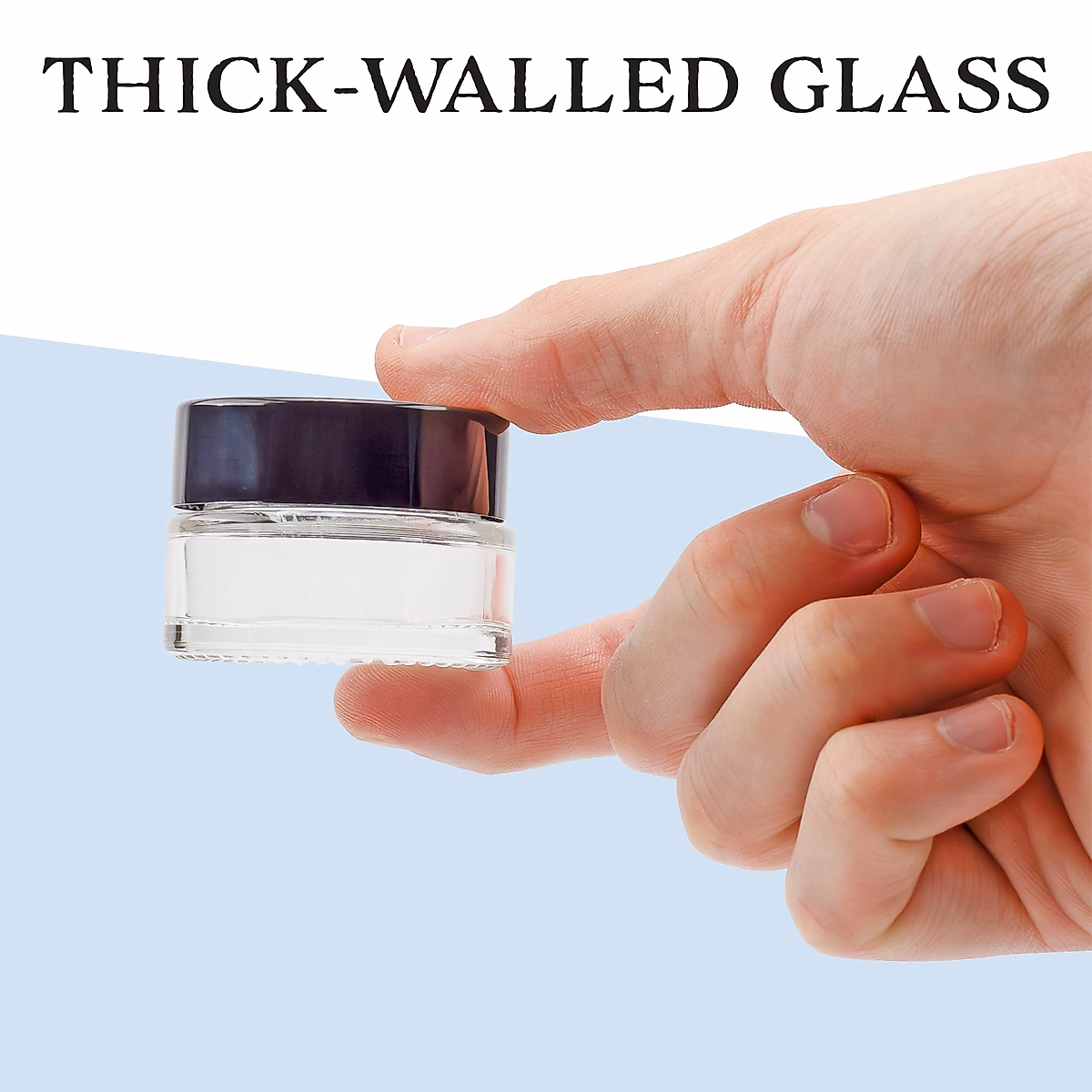 Cornucopia 15-Milliliter Clear Glass Balm Jars (12-Pack); 1/2 oz Cosmetic Jars with Lined Black Plastic Lids