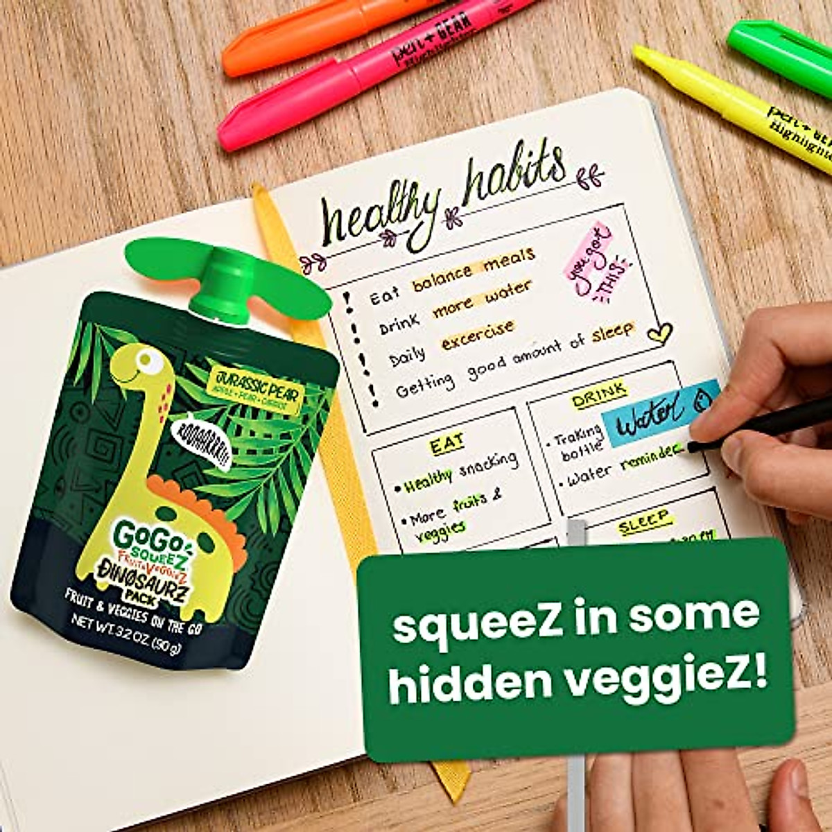 GoGo squeeZ Fruit & veggieZ Variety Pack, Jurassic Pear, Roarrrr Berry & Prehistoric Peach, 3.2 oz (Pack of 20), Unsweetened Snacks for Kids, No Gluten, Nut & Dairy, Recloseable Cap, BPA Free Pouches