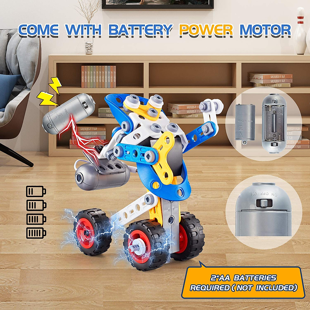 Erector Set for Boys 6-12, Building Toys for Kids Ages 4-8, 5 in 1 STEM Toys Ages 4-7 with Electric Power Motor, Construction Toys for Age 5 7 8 9 Years Old, 113 PCS DIY