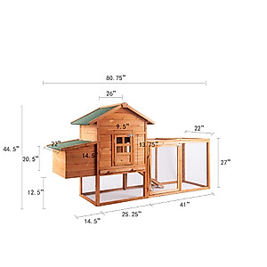 Chicken Coop Outdoor Wooden Rabbit Hutch Poultry House with Chicken Run Cage, Egg Box & Waterproof Roof (80")