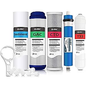 FS-TFC 5-stage Reverse Osmosis System Replacement Filter Set 1-Year Replacement Filter Set for Standard Reverse Osmosis System 50 GPD Ro Filters,5Pack
