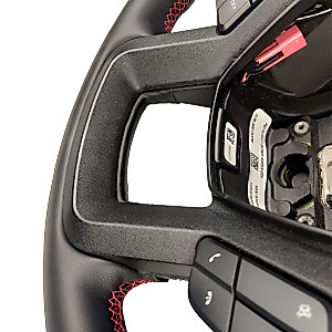 Black Side Perforated Leather Red Marker Steering Wheel Protector Cover Hand-Stitch on Wrap Fit For Ford F-150 F250 King Ranch/Lariat/XL/XLT/Limited/Platinum/Police Responder 2015-2020 (Black Leather)