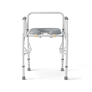 Medline Drop Arm Commode, Swing Arm Rest for Easy Transfer, Padded Seat, Contains Chair, Pail, Lid, and Splash Guard, 350lb. Weight Capacity