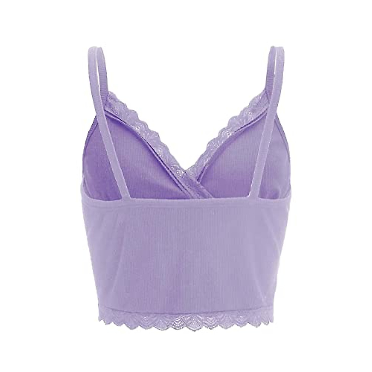 MakeMeChic Women's Y2K Lace Trim V Neck Sleeveless Cami Crop Top Camisole Lilac Purple XS
