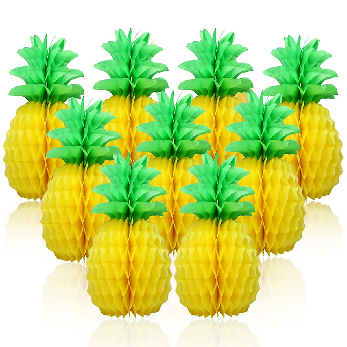 9 Pcs 14 Inch Pineapple Decorations for Tropical Flamingo Party Summer Hawaiian Luau Party Pineapple Honeycomb Tissue Centerpieces for tables Hanging Decorations Favors