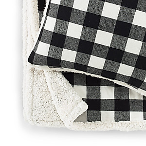 Eddie Bauer Throw Blanket with Pillow Reversible Flannel/Sherpa Bedding, Buffalo Plaid Home Decor for All Seasons, 2 Piece Set, Black/White Check