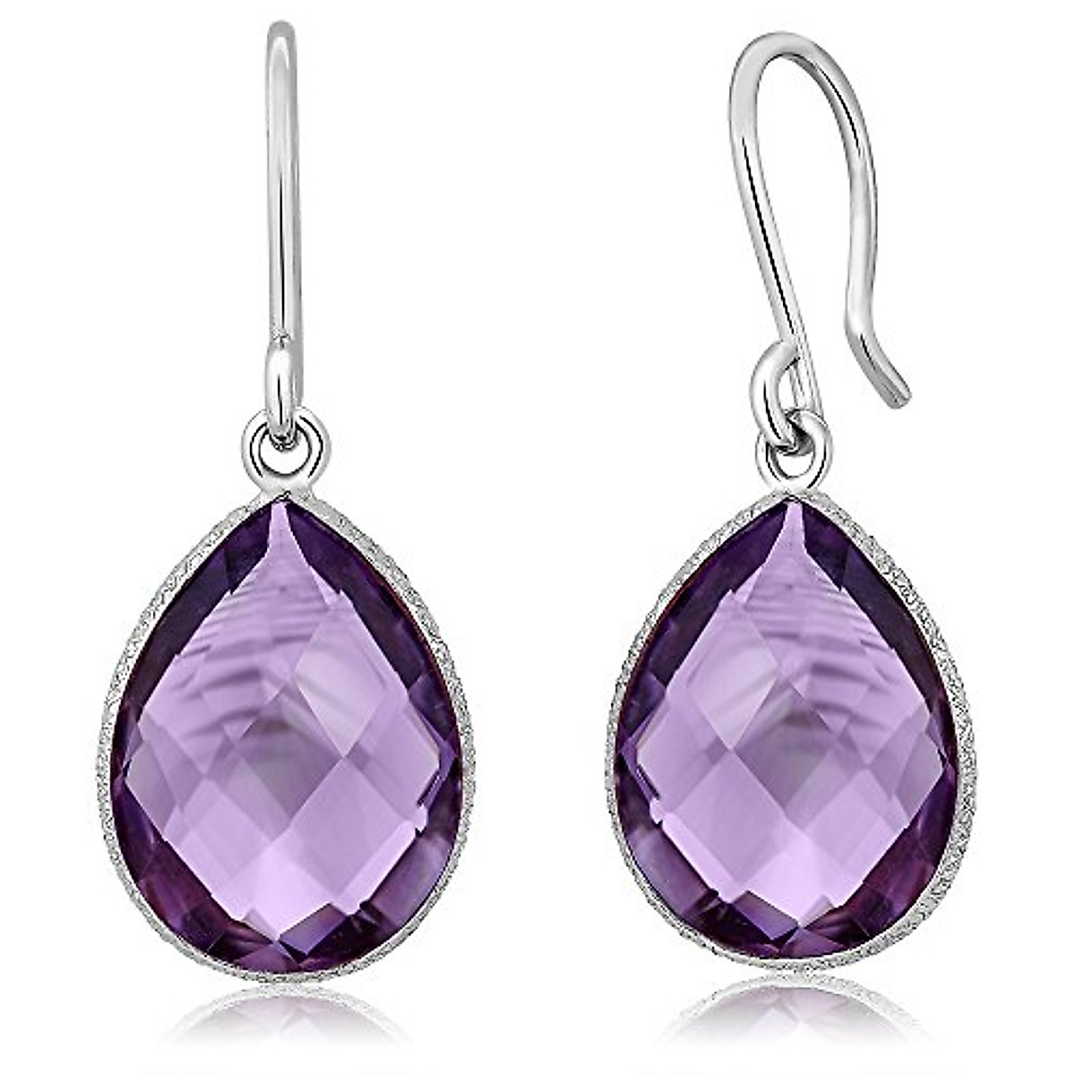 Gem Stone King 925 Sterling Silver Amethyst Dangle Earrings For Women (13.00 Cttw, Gemstone Birthstone, Faceted Pear Shape 16X12MM)