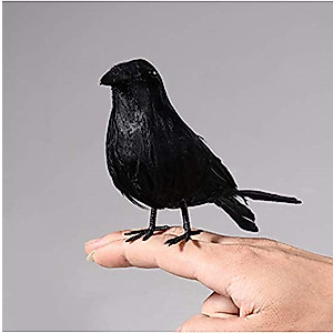 Warmtree 8 Pcs Black Feathered Crows Ravens Statue Black Birds Figurine Handmade Artificial Birds Halloween Crows for Halloween Party Home Garden Decoration Outdoor Indoor Party Supplies Props