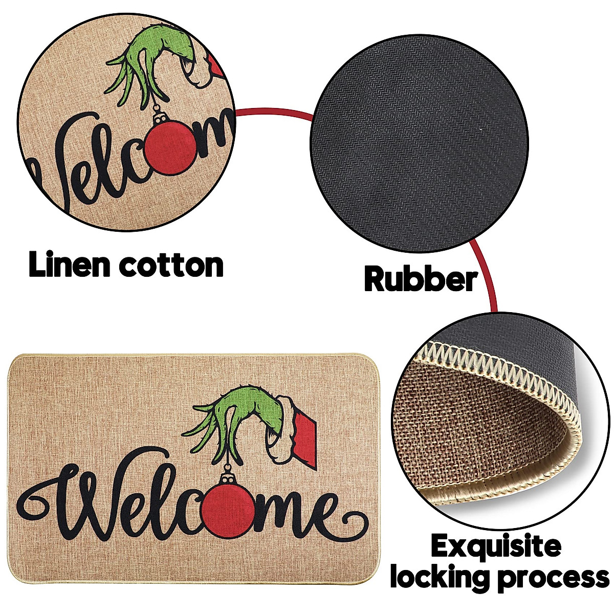 Erweicet Christmas Door Mat Xmas Welcome Christmas Mat Non-Slip and Washable Winter Doormat Rubber Back Snowflakes Door Mat Rugs for Indoor Outdoor(Green Hand Pattern)