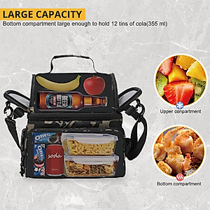 ATRIPACK 2 Compartment Lunch Bag for Men Adult, Tactical Lunch Box Leakproof Insulated Large Cooler Bag for Work with Adjustable Shoulder Strap Flag Double Layer Lunch Pail（Camo-Black）