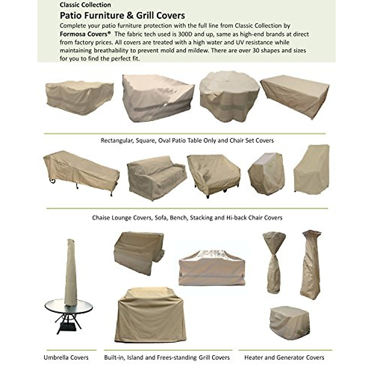 Formosa Covers | Premium Tight Weave Patio Chaise Lounge Chair Covers up to 84" Long - Protect from Sun UV Water Damage with Adjustable Peel and Stick Fasteners in Taupe - Value Pack of 2