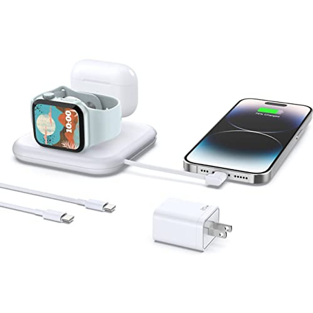 Charging Station for Multiple Devices Apple - 3 in1 Charger Pad with 20W PD Adapter Compatible with iPhone 14 13 12 11 Pro Max XS XR 8 7 6s 6 Wireless Charger Stand for Apple Watch AirPods Series