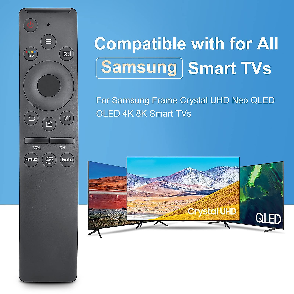 【Pack of 2】 Replacement Remote Control Compatible for All Samsung TV LED QLED UHD SUHD HDR LCD Frame Curved Solar HDTV 4K 8K 3D Smart TVs, with Buttons for Netflix, Prime Video, hulu