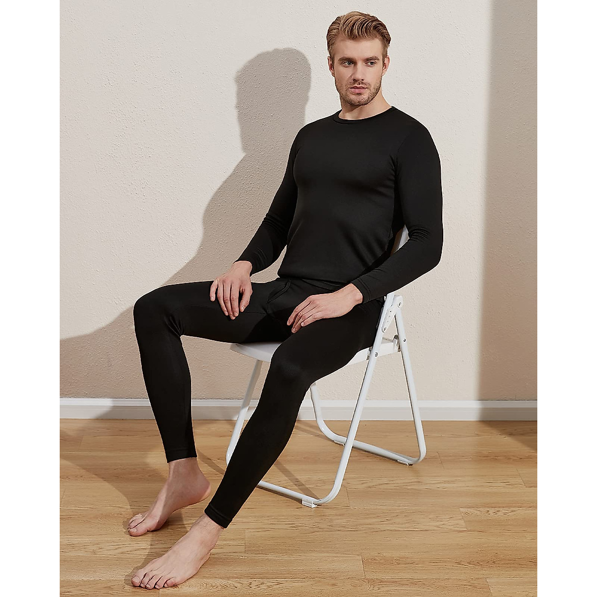 LAPASA Men's Thermal Underwear Set Soft Fleece Lined Long Johns Heavyweight Base Layer Top & Bottom Winter Thermoflux 300 Extra Warm M24 Medium Black