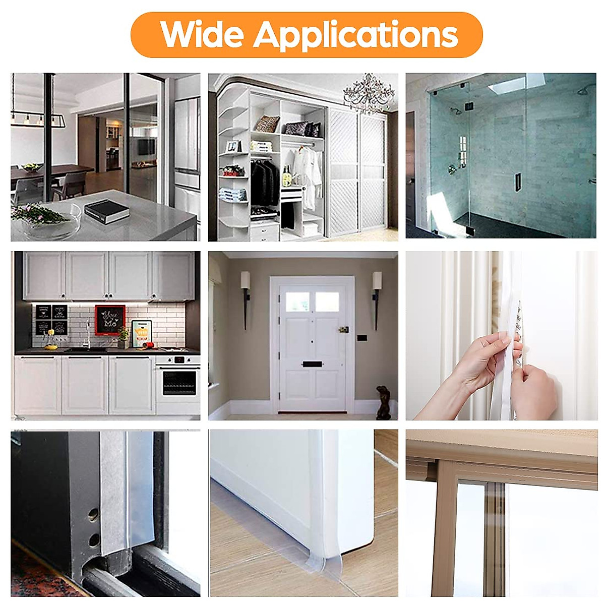 33.5 Ft Door Weather Stripping Door Seal Strip,Silicone Door Draft Stopper,Self Adhesive Shower Door Bottom Seal and Door Insulation Strip for Door Frame Windows and Glass Gaps (Transparent, 25+35mm)