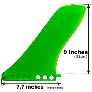 saruSURF 9" US Box Center Fin Safety Flex Soft Replacement for Longboard Race SUP Cruise Stand up Paddleboard River Surf Fishing airSUP AIR7 Skeg (Green)