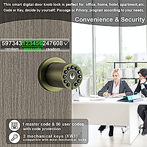 iulock Code Door Lock, Electronic Door Knob with Keypad and Key, Auto Lock, Waterproof, Passage Function, Long Battery Life,50 Codes, Easy to use and Install for Office/Warehouse/Bedroom/Garage