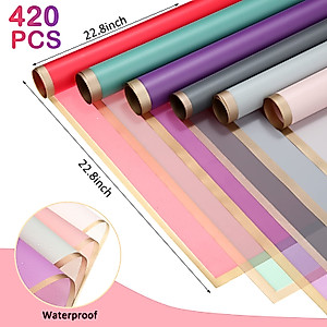 Yahenda 420 Sheet Flower Wrapping Paper Flower Bouquet Wrapping Paper Sheets with Gold Edge Korean Style Wrapping Paper for DIY Craft Gift Package Decoration Floral Supplies, 23 x 23 Inch (Elegant