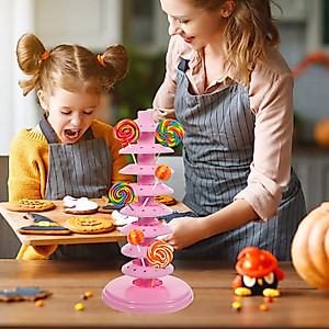 Cake Pops Stand 2pcs Lollipop Display Holder Round Candy Holder Cake Pop Stand Ring Stand Lollipop Showing Tower for Wedding Showers Birthday Party Favors, Pink