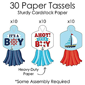 Big Dot of Happiness Ahoy It’s a Boy - 90 Chain Links and 30 Paper Tassels Decoration Kit - Nautical Baby Shower Paper Chains Garland - 21 feet