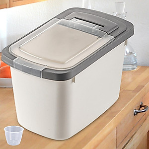 gazechimp Grain Rice Storage Container, Pet Food Storage Box, Airtight Household Grain Dispenser, Grain Rice Storage Bin, Flour Bin for Flour, Cat Dog Food, White