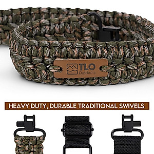 TLO Outdoors Paracord Gun Sling - Tactical 2-Point Rifle Sling, Extra Wide, Adjustable Strap with Swivels for Rifle, Shotgun, and Crossbow for Hunting, Shooting, Gun Safety (550 Rated Nylon)
