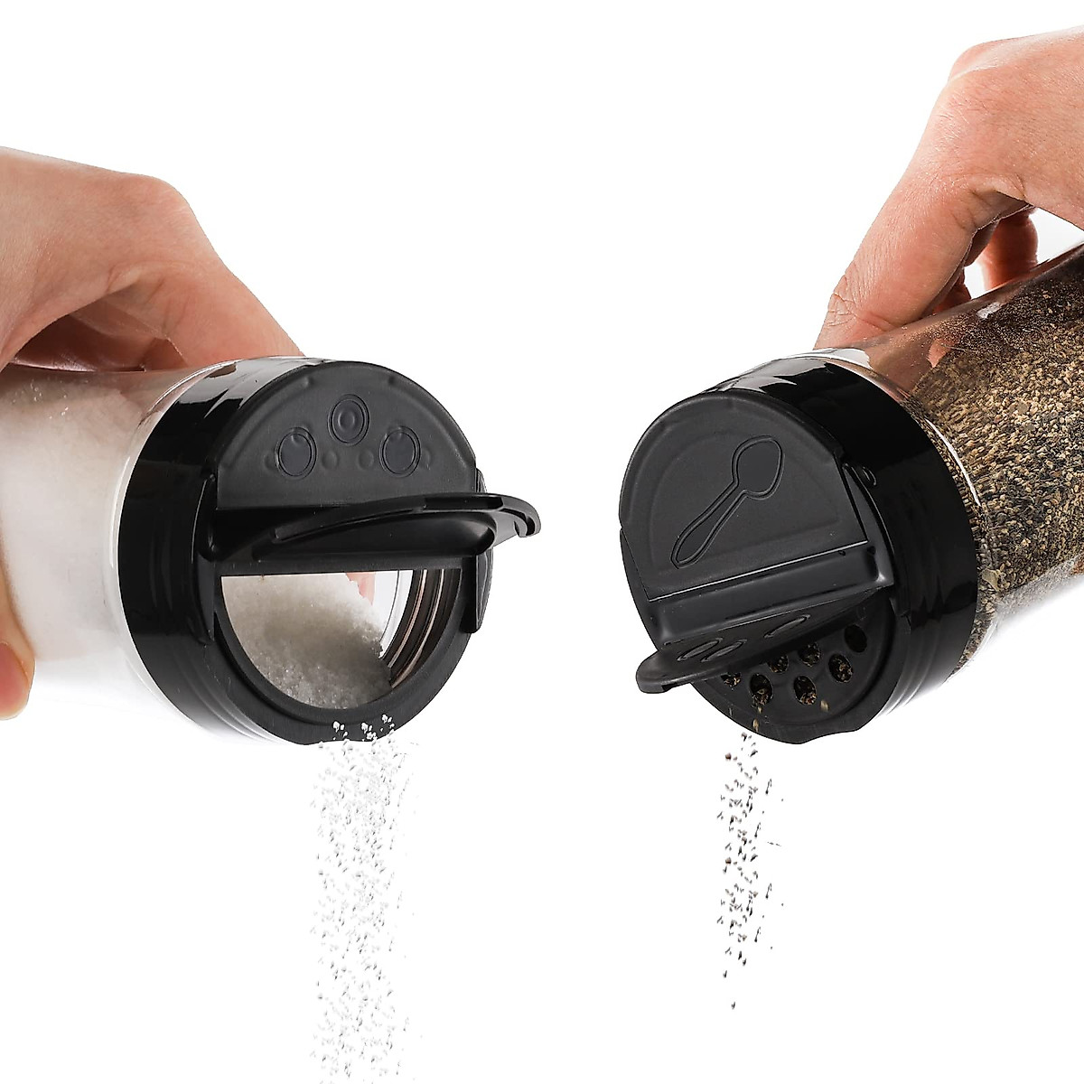 Lyellfe 16 Pack Plastic Spice Jar with Shaker Lid, 12 Oz Empty Seasoning Shaker Bottle, Flap Cap with Pour and Sifter Spice Shaker, Durable Refillable for Spice Top Rack, Herbs, Powder, Glitter