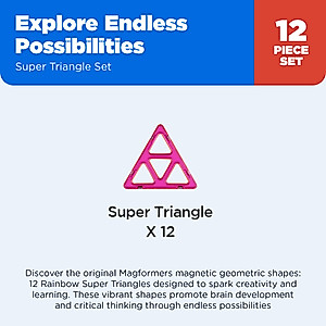 MAGFORMERS Super Triangle 12 Pieces Rainbow Colors, Educational Magnetic Geometric Shapes Tiles Building STEM Toy Set Ages 3+