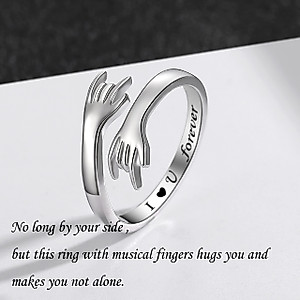 ZOEXUE Hug Rings for Women Sterling Silver: I Love You Hand Sign Language Adjustable Open Hugging Ring Hands Jewelry Finger Rings Birthday Gifts for Mom Daughter Granddaughter