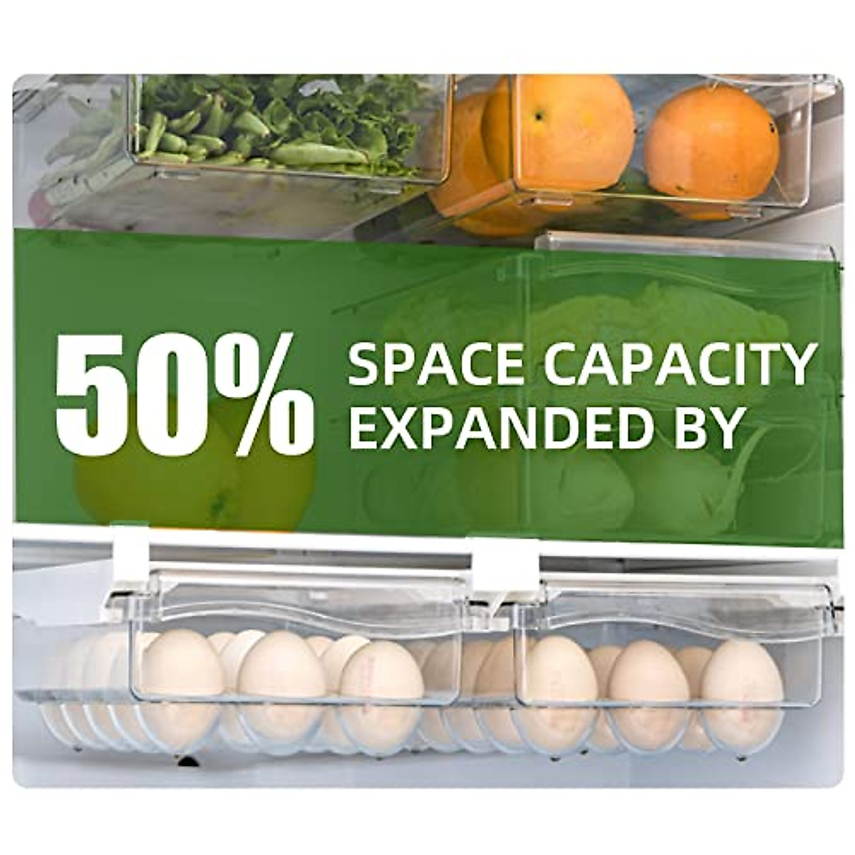 URORU Fridge Drawer Organizer, Unique Design Pull Out Egg Holder For Eefrigerator, Fridge Drawer For 15 Eggs, Egg Container Fit for Refrigerator with Shelf Under 0.6", Clear Acrylic Egg Storage Box…
