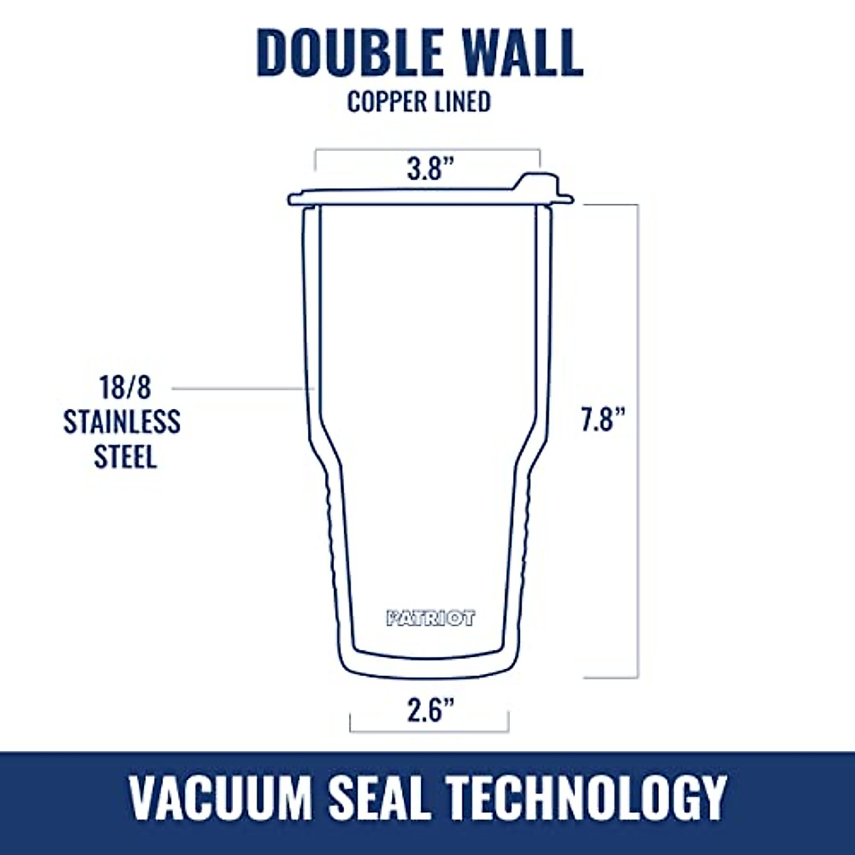 Patriot 30oz Tumbler Stainless Steel Insulated Coffee Cup with Lid, Reusable Stainless Steel Straw & Gift Box (White)