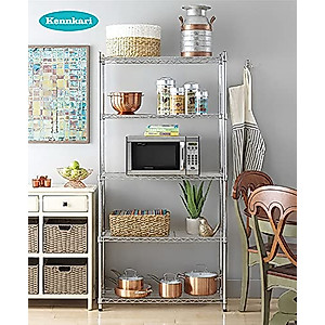Kennkari 36“ × 14” Free Standing Shelving Unit, 5-Tier Adjustable Metal Shelf Organizer Rack for Pantry/Laundry/Kitchen/Dorm, Wire Storage Shelves (Silver)