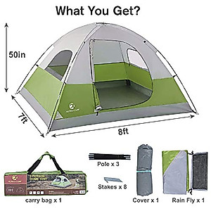 ALPHA CAMP 3/4 Person Camping Dome Tent with Carry Bag, Lightweight Waterproof Portable Backpacking Tent for Outdoor Camping/Hiking - 7' x 8' Green
