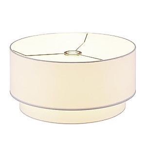 Artiva USA 16.5"X16.5" X 8"H Large Premium Double Drum Linen Shade - Pure White, Fully Assemble, Fit most Arched/Arc Floor Lamp