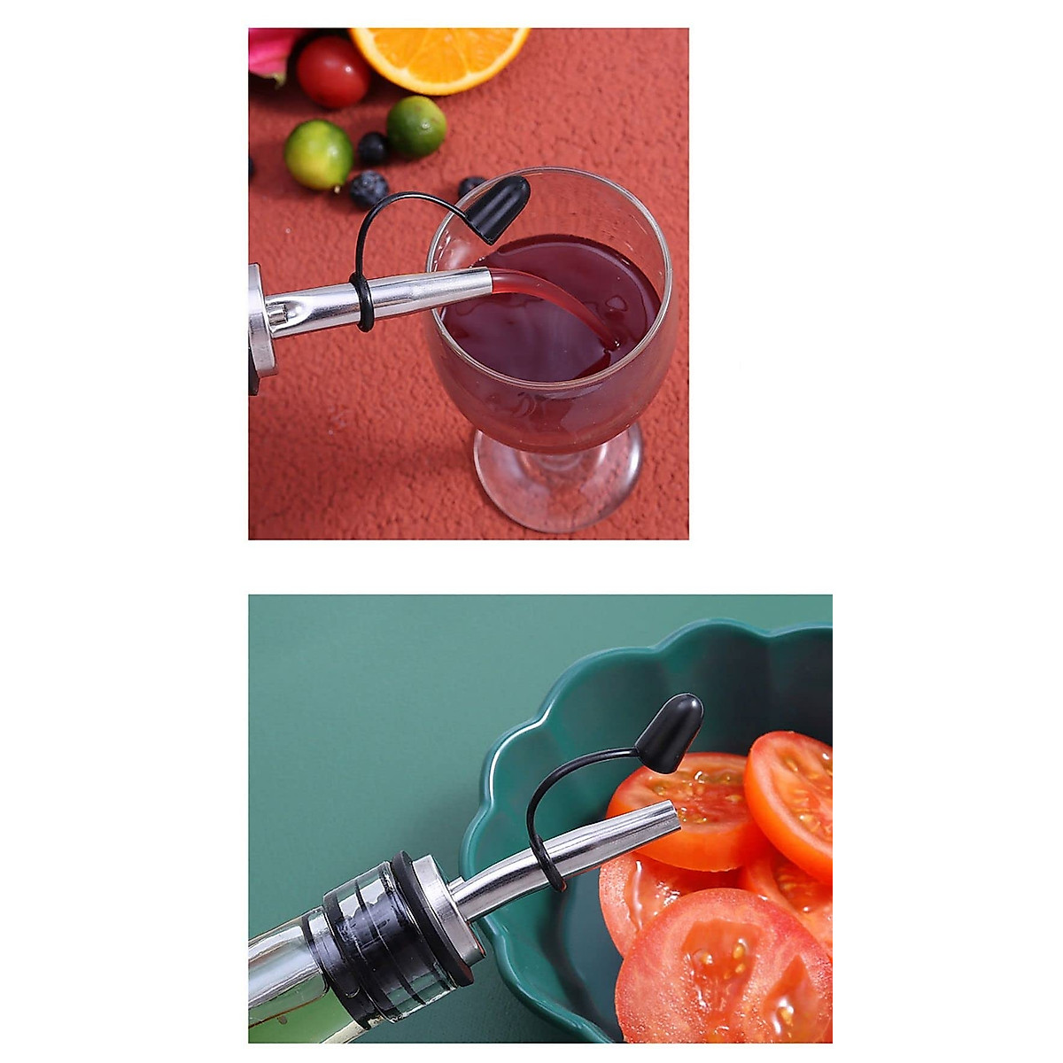 6 Pack Speed Pourers Spouts with Tapered, Liquor Pourers with Rubber Cap, Stainless Steel, Hygienic, Dishwasher Safe, Fits most Classic Bottle's Lip up to 3/4"