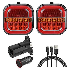 Wireless Trailer Lights for Towing, Rechargeable LED Tail Light Kit for Tow Truck, Magnetic /Screw Fixed, Waterproof for Boat Utility RV Camper Jet Ski Caravan (4 Way Connector)