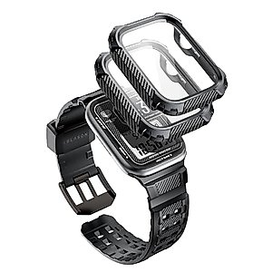 i-Blason Armorbox Compatible with Apple Watch Band [45mm] for Apple Watch Series 9/8/7, Rugged TPU Watch Band with 2-Pack Bumper Cases [Built-in Tempered Glass Screen Protector] (Black, 45mm)