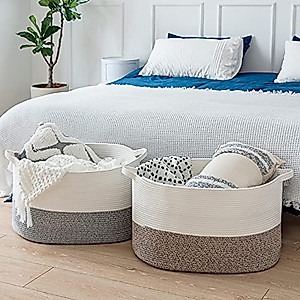 Goodpick XXX Large Cotton Rope Basket Woven Storage Basket Pillow Blanket Basket (Set of 2)