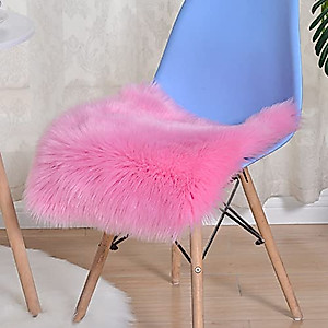 vctops Faux Fur Sheepskin Square Chair Cover Seat Cushion Pad Ultra Soft Fluffy Area Rugs Shaggy Wool Carpet for Living Room Bedroom Sofa (Rose,18"x18")