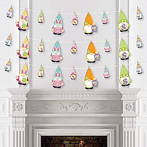 Big Dot of Happiness Easter Gnomes - Spring Bunny Party DIY Decorations - Clothespin Garland Banner - 44 Pieces
