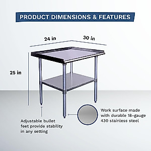 Kratos Stainless Steel Kitchen Equipment Stand 24"x30" with Undershelf, NSF Worktable for Restaurants - 18ga/430SS