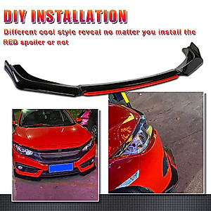 Xotic Tech Front Bumper Lip Chin Spoiler Splitter Diffuser Protector Body Kit with Adjustable 10"-13" Support Splitter Rod Compatible with Honda Accord Civic, Volkswagen MK5 MK6 MK7, Black w/Red