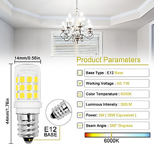 LFLAMPON E12 LED Candelabra Base Small Light Bulb 3W Equivalent 25-30W Incandescent 6000K Cool White Light Bulbs 120V 300LM Non Dimmable for Chandelier,Salt Lamps, Desk Lamp Ceiling Fan(6 Pcs)