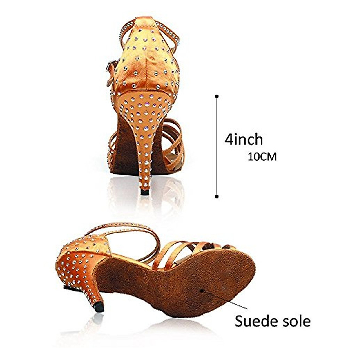 WENDYWU Women Latin Shoes Rhinestone Ballroom 4" High Heel Sandals Dance Shoes (5.5 B(M) US, Gold)