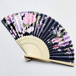 RAZZUM Decorative Folding Fans Vintage Bamboo Folding Hand Held Flower Fan Chinese Dance Party Solid Fan for Party Hand Bamboo Flower Personalized Wholesale Fan