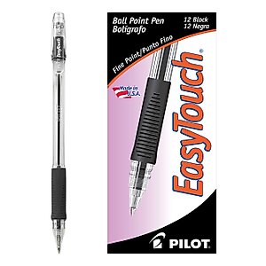 PILOT EasyTouch Ballpoint Stick Pens, Fine Point, Black Ink, 12-Pack (32001)
