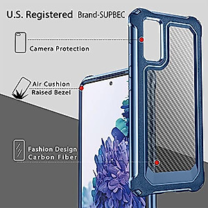 SUPBEC Samsung Galaxy S20 FE Case, Carbon Fiber Shockproof Protective Cover with Screen Protector [x2] [Military Grade Drop Protection] [Anti Scratch&Fingerprint], Samsung S20 FE 5G Case, Blue